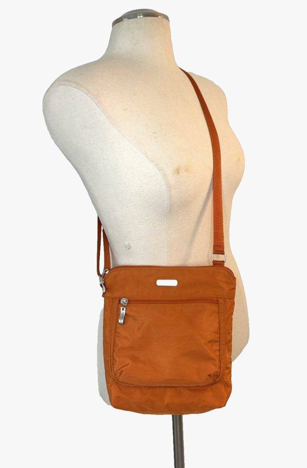 Baggallini Orange Nylon Crossbody Bag Purse Pink Lining 9" Square | eBay