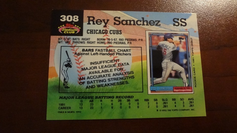 1992 TOPPS STADIUM CLUB # 308 REY SANCHEZ BASEBALL CARD | eBay