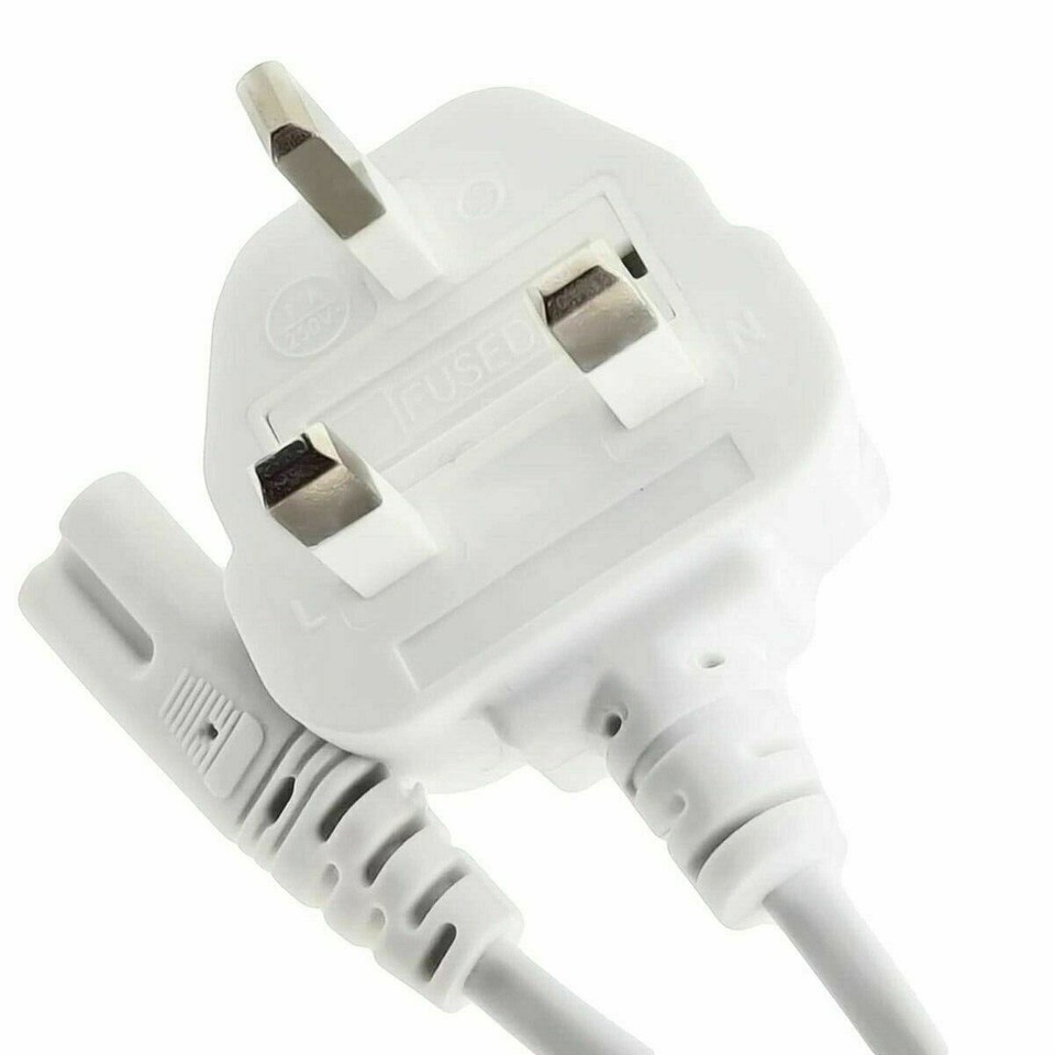 Figure of 8 Power Lead 2 Pin Mains Cable UK Plug Cable Cord C7 Fig ...