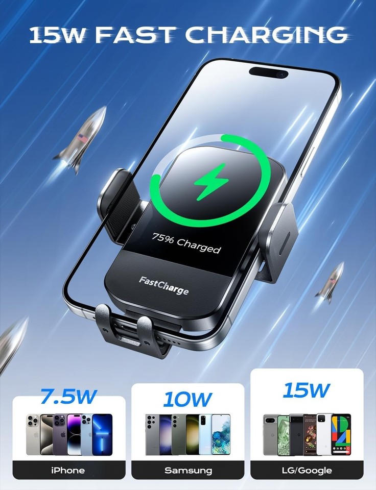 NEW Wireless Car Charger 15W Fast Charging Auto Clamp Car Charger Phone ...