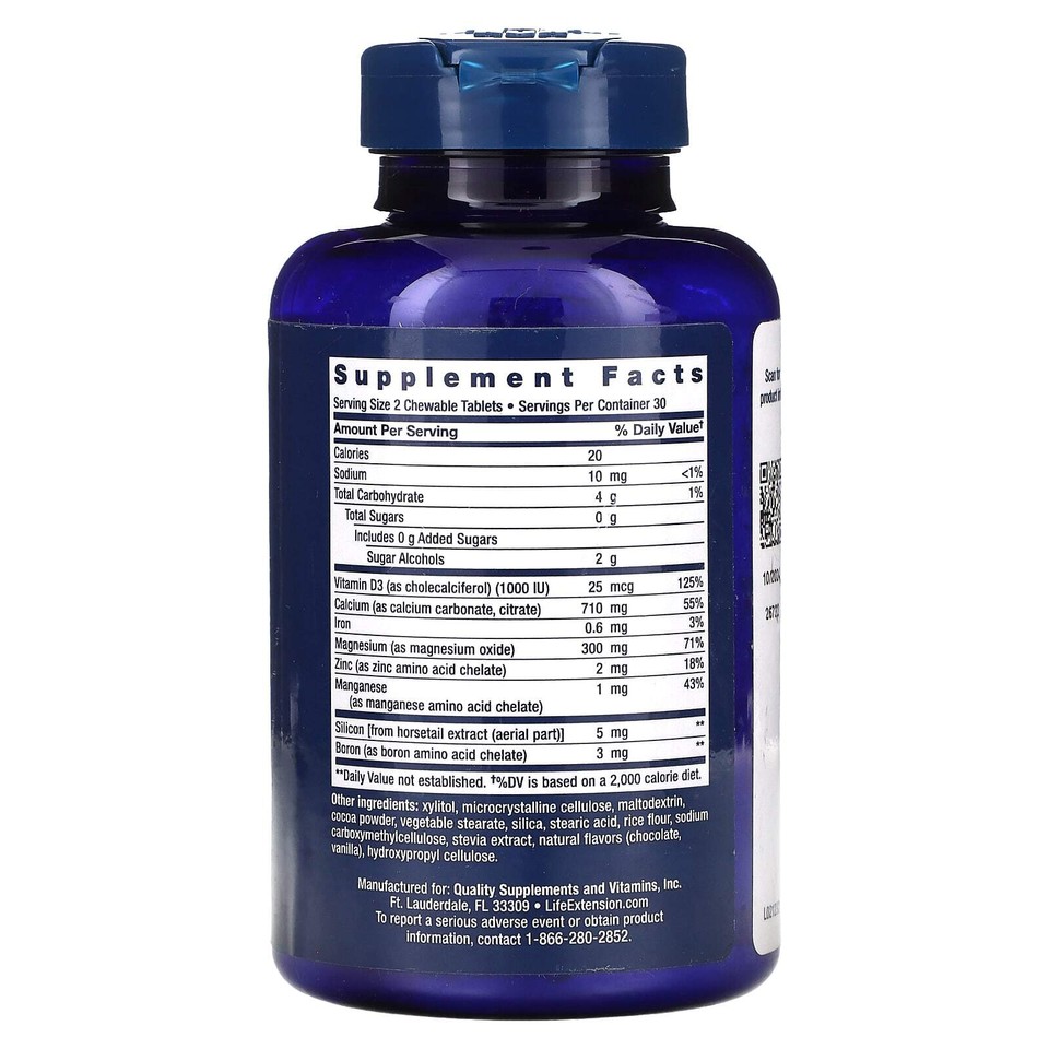 Life Extension Bone Restore 60 Chewable Tabs Magnesium/Amino Acid/D3 ...