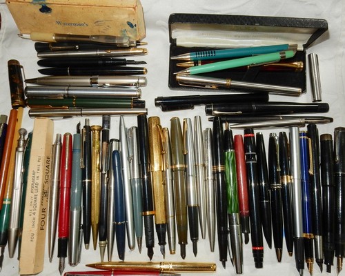 LARGE MIXED VINTAGE JOB LOT FOUNTAIN PENS BALLPOINT PENCILS Inc PARKER ...