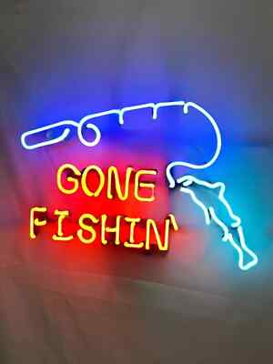 20"x15" Gone Fishing Tackle Flex LED Neon Sign Light Lamp Garage Club ...
