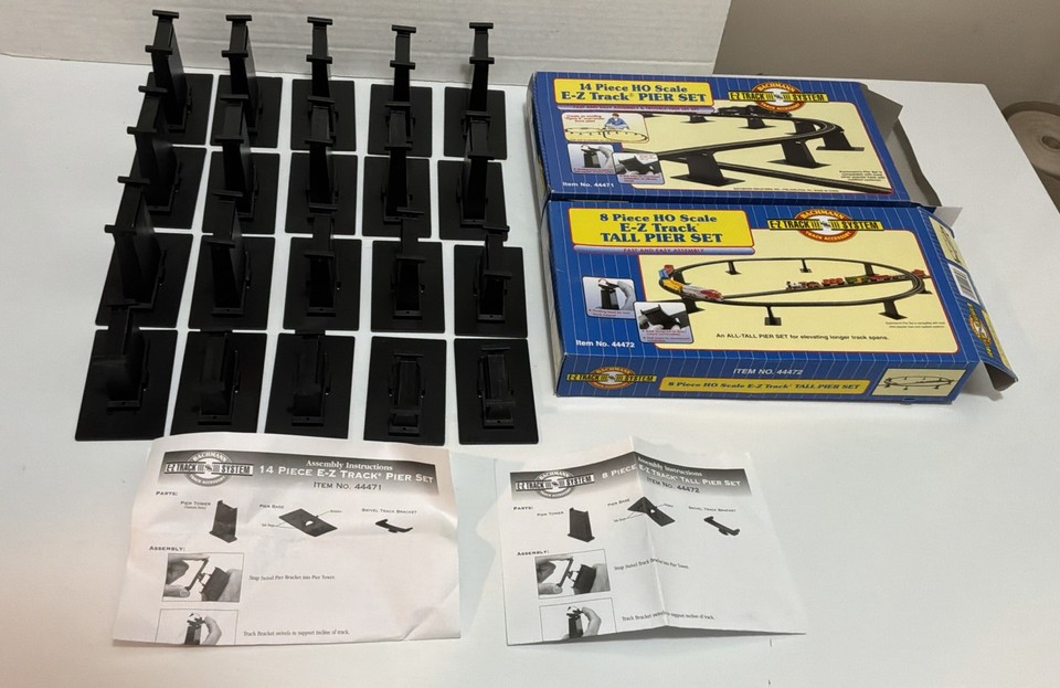2 Bachmann HO 1/87 Scale Piece E-Z Track Pier Sets 44471/44472 + Extras ...