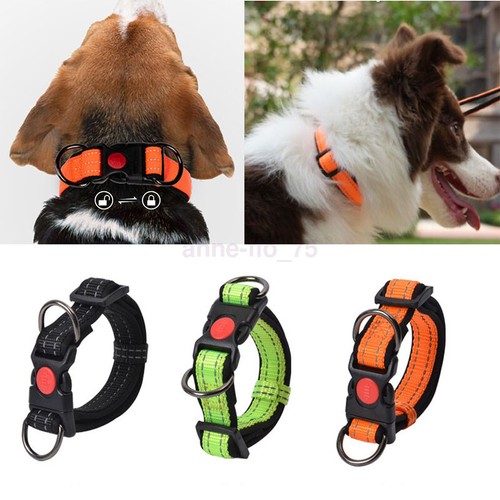 Adjustable Safety Nylon Reflective Padded Pet Collar Double D Ring Dog ...
