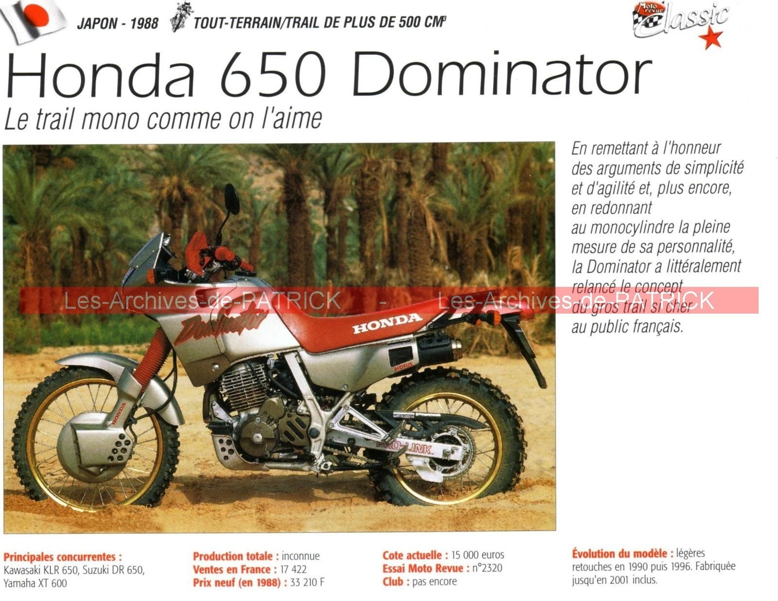 Fiche Technique Honda 650 Dominator