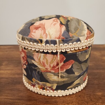 VTG Decoline Floral Fabric Covered Oval Jewelry Storage Trinket Sewing Box w/Lid | eBay