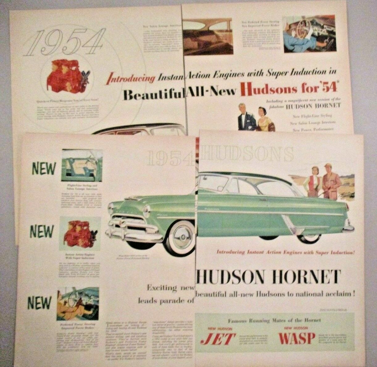 Hudson Double-Page PRINT AD - 1953 - LOT of 2 Ads ~~ Hornet, Jet, Wasp ...
