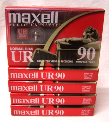 Lot of 5 Maxell UR 90 Minute Blank Audio Cassette Tapes Normal Bias NEW ...