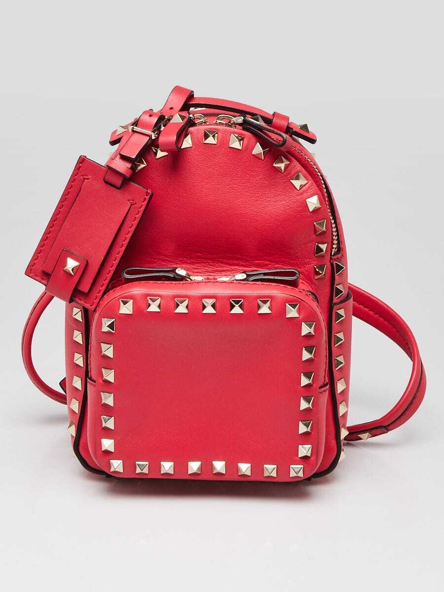 Valentino Red Smooth Leather Rockstud Mini Backpack B… - Gem