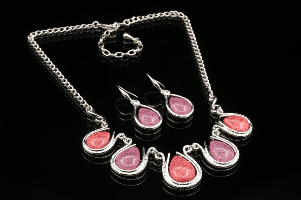 crystal teardrop lucite collar necklace dangle earrings woman party ...