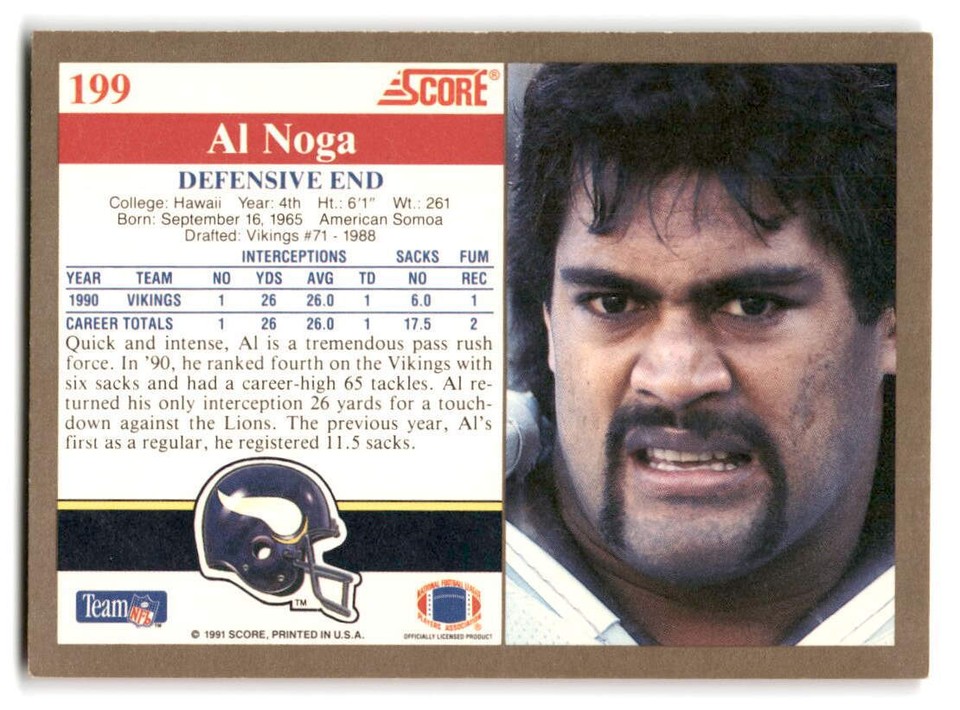 Al Noga 1991 Score FOOTBALL #199 Minnesota Vikings | eBay