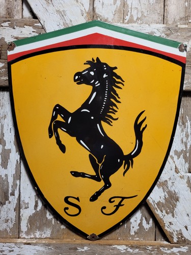 VINTAGE FERRARI PORCELAIN SIGN OLD 28" ITALIAN RACE CAR AUTOMOBILE ...