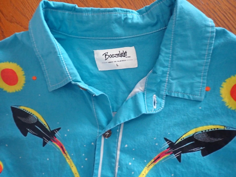Boozelele Button Shirt Men's L Lightweight Cotton Rocket Space Print | eBay