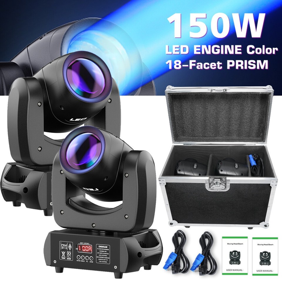 2X 150W LED Moving Head Lights 18 Prism RGBW Gobo Beam Stage Light DJ ...