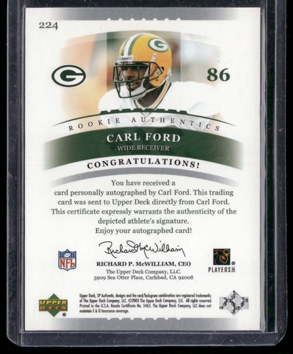2003 SP Authentic #224 Carl Ford #718/1200 | eBay