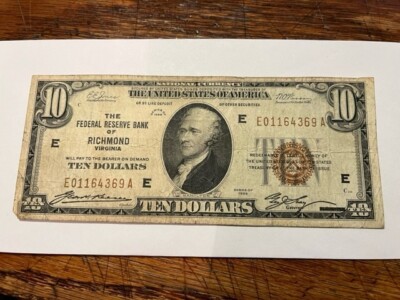 1929 10 Dollar National Currency Note/Richmond/ F+ #10438 | eBay