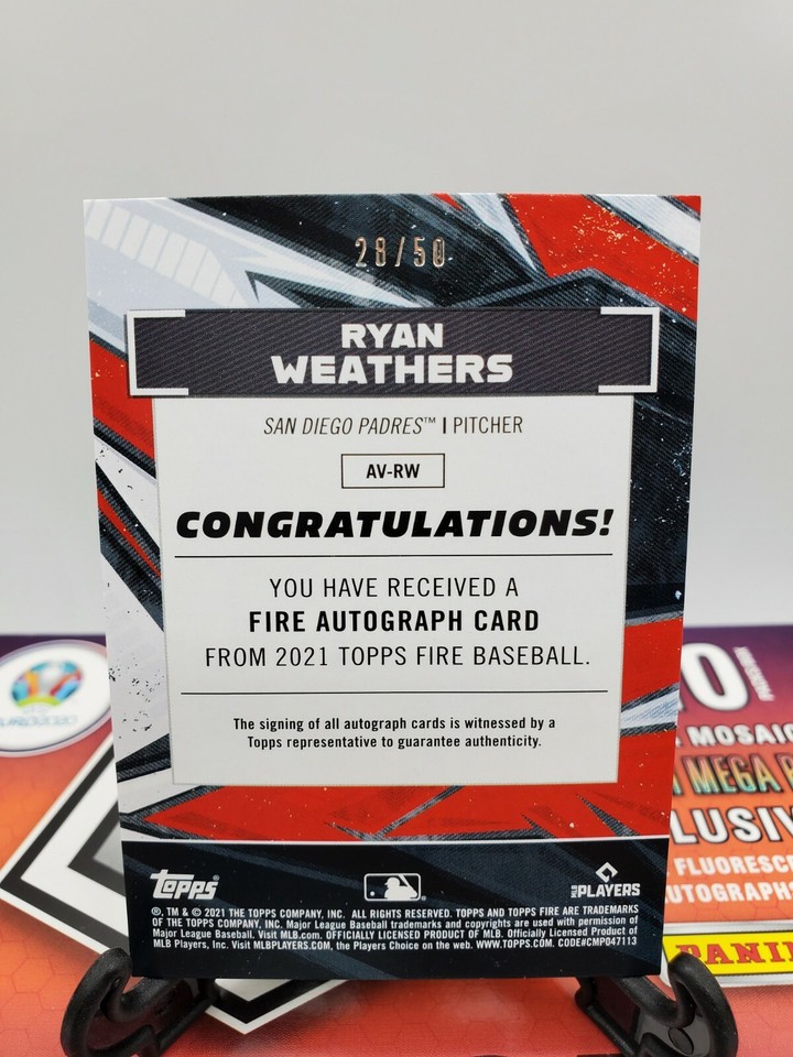2021 Topps Fire Baseball Ryan Weathers Purple Parallel Rookie Autograph ...
