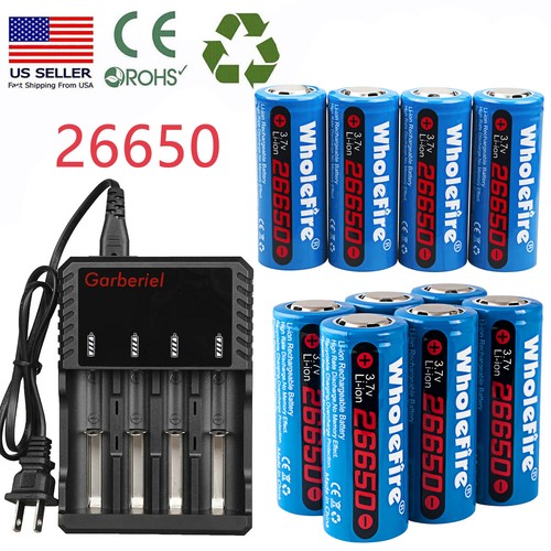 26650 Battery 3.7V Rechargeable Cell Batteries For Flashlight Headlamp ...