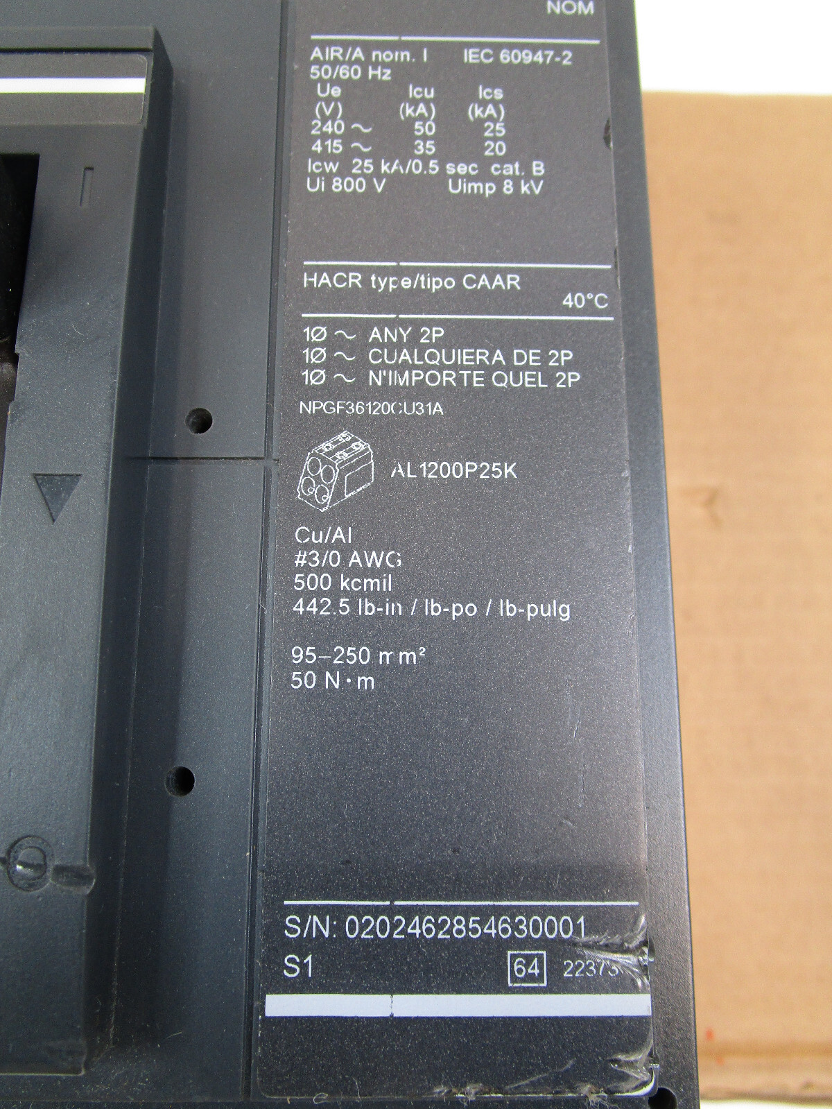 Schnieder PG 1200 1200A PowerPact Circuit Breaker Micrologic 3.0 242 ...