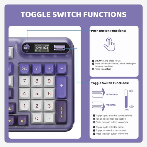 Z98 Creamy Keyboard, 94 Keys Wireless Mechanical Keyboard with Smart ...