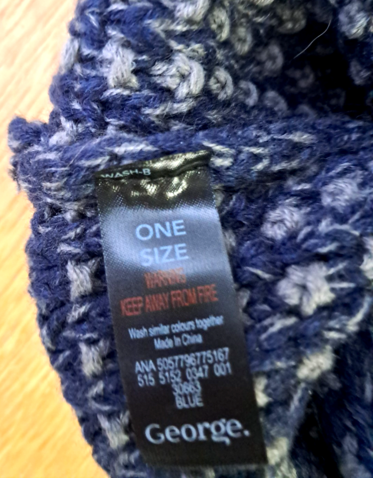 NEW Men's Knitted Navy & Grey Scarf & Bobble Hat set One Size by George ...