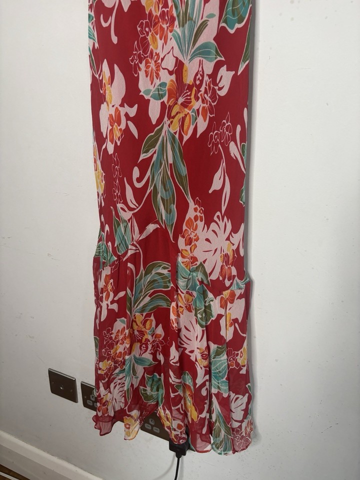 ICE Size 8 Y2K/vintage Red Floral Fishtail Midi Dress 100% Silk | eBay UK