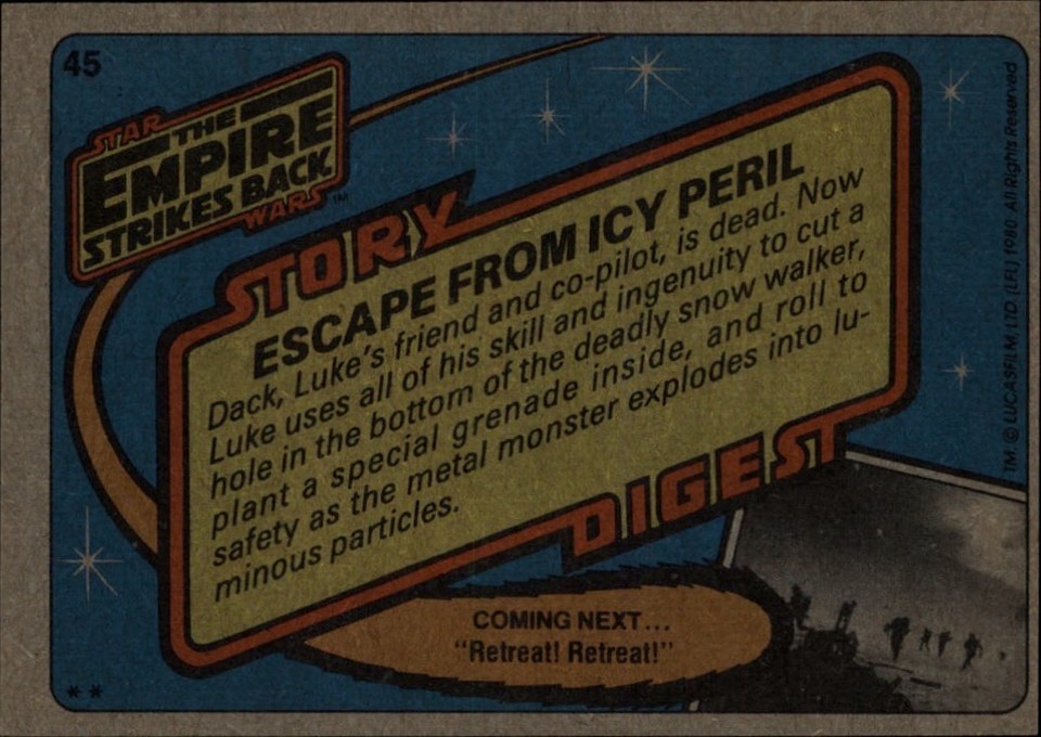 1980 Topps Star Wars The Empire Strikes Back Series 1 Escape From Icy ...