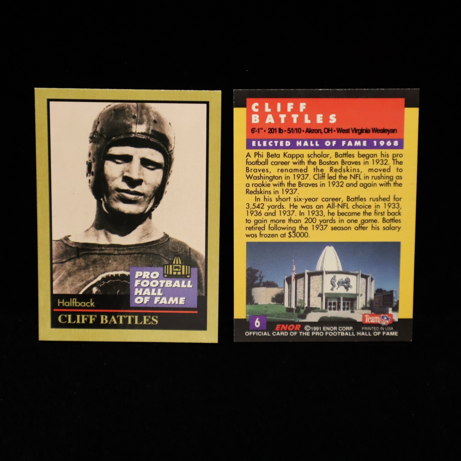 1991 Cliff Battles Washington Redskins Enor Pro Football Hall of Fame ...