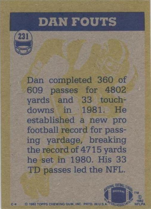 1982 Topps Dan Fouts #231 for sale | eBay