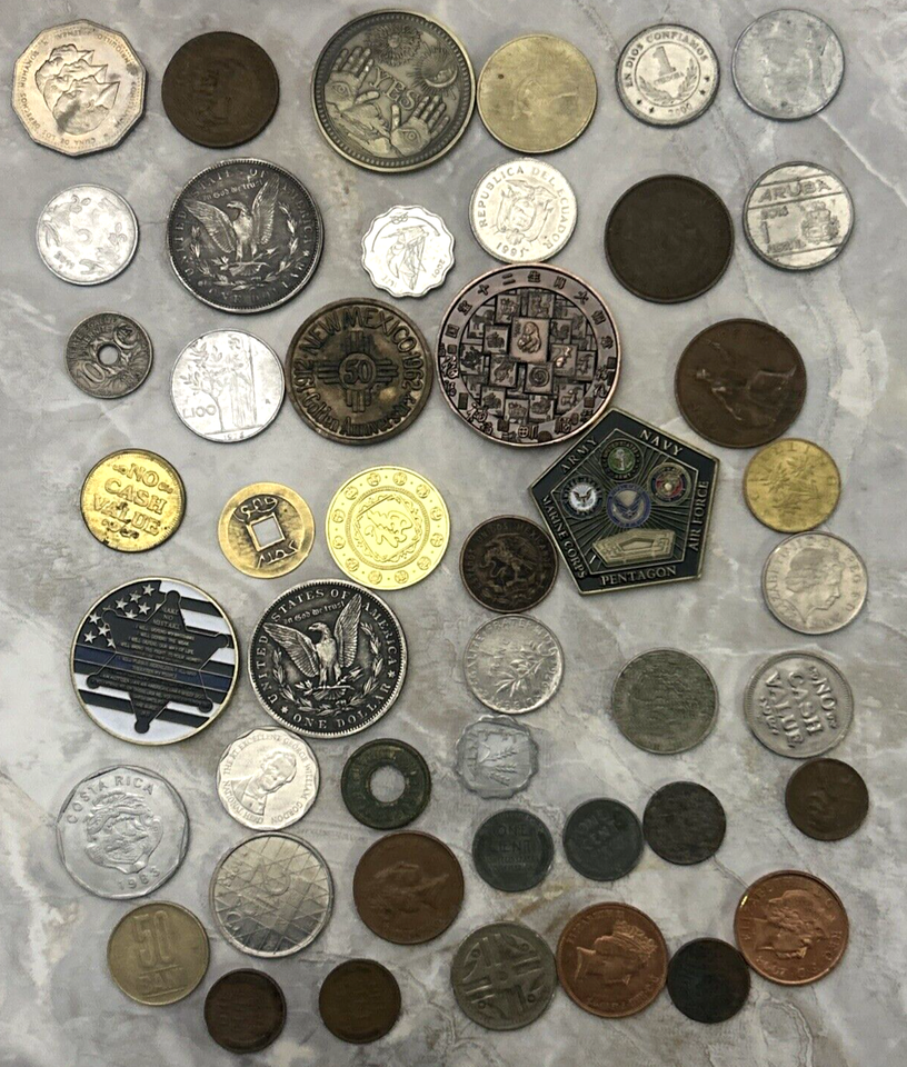 BIG LOT💥Mixed Tokens-USA & Foreign Coins Exonumia-Copper-Silver tone ...