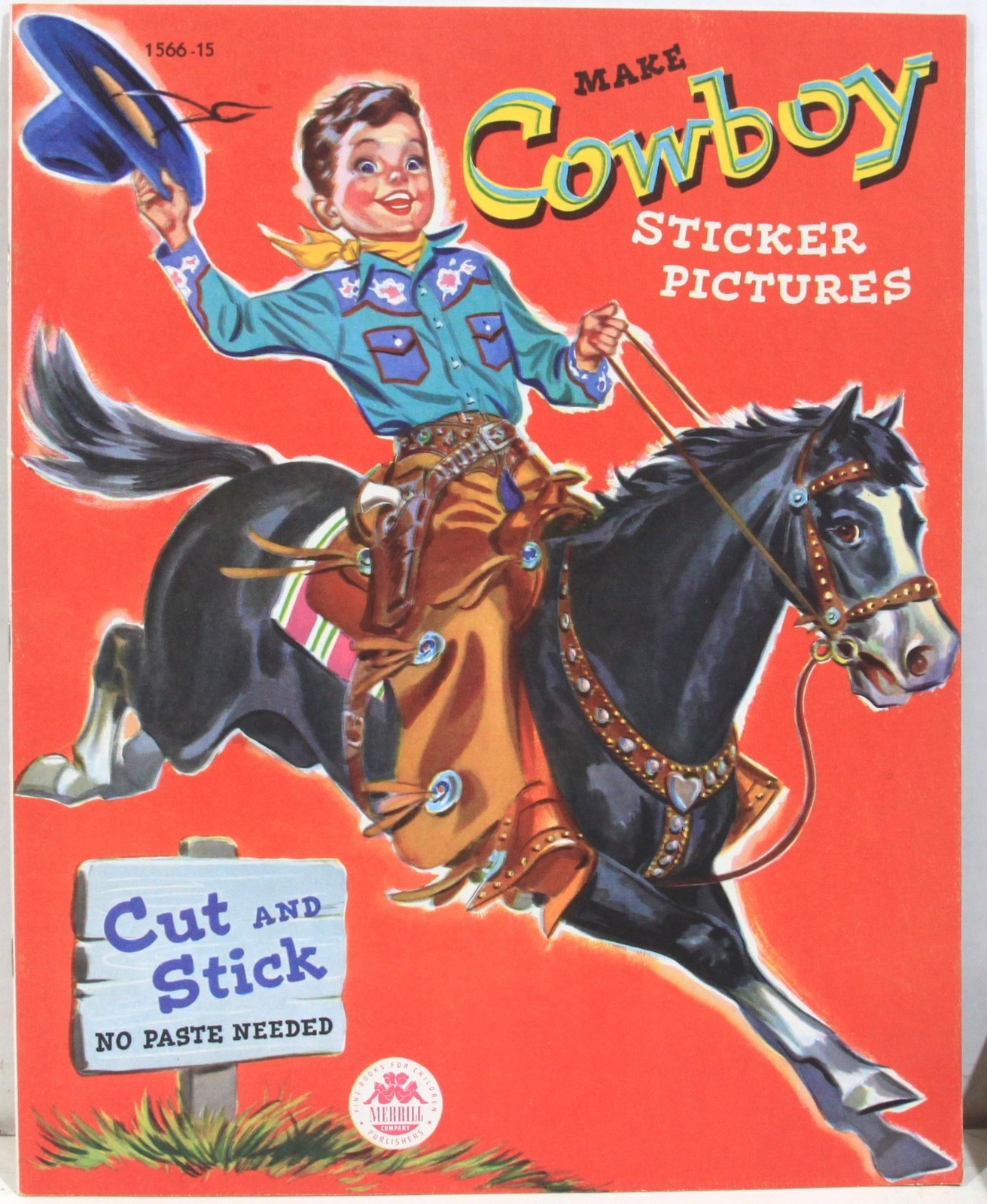 Make Cowboy Sticker Pictures Child’s Cut-Out & Stick Book Merrill 1951 ...