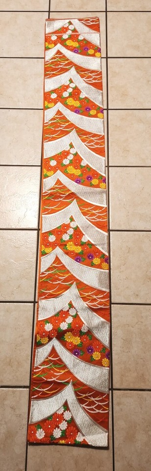 13 Foot Large Table Runner Orange Floral Embroidered Accent Cloth 162 ...