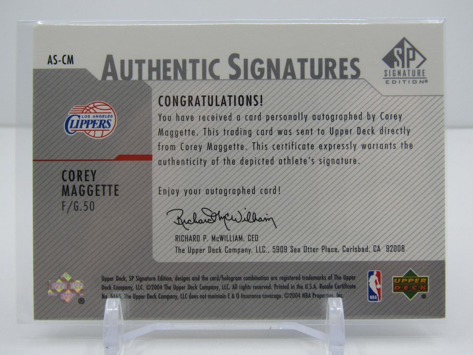 COREY MAGGETTE 2003-04 UD SP AUTHENTIC SIGNATURES AUTOGRAPH AUTO ...
