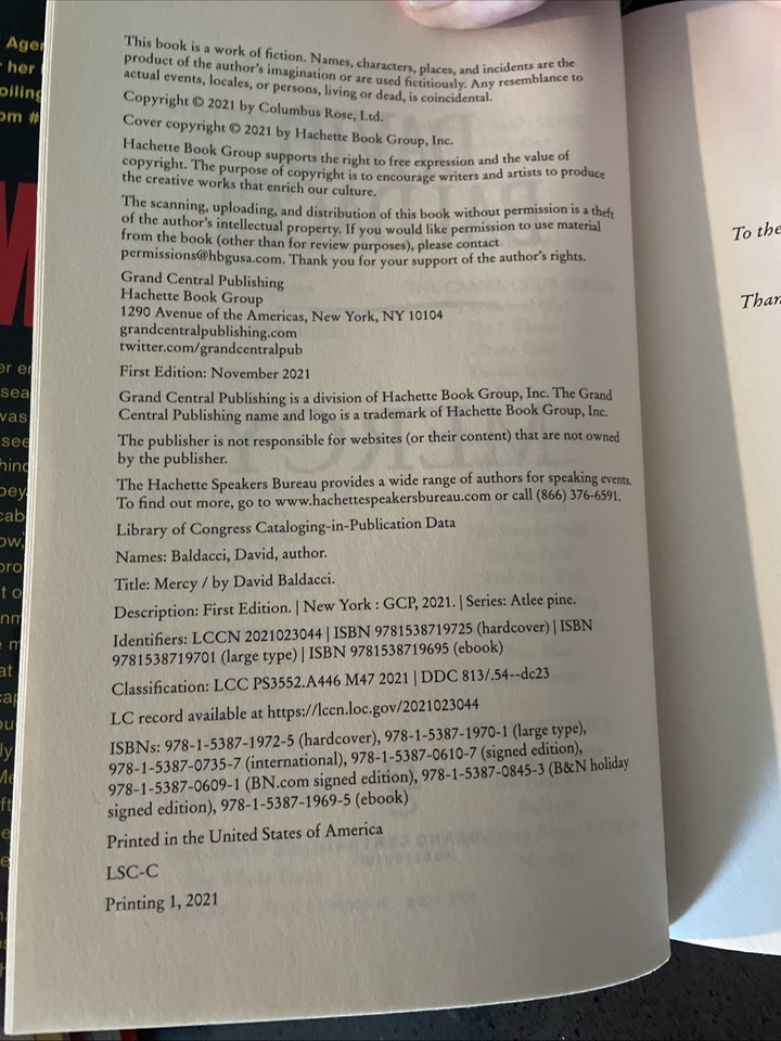 Mercy Signed by David Baldacci (2021, Hardcover) 1st Print ...