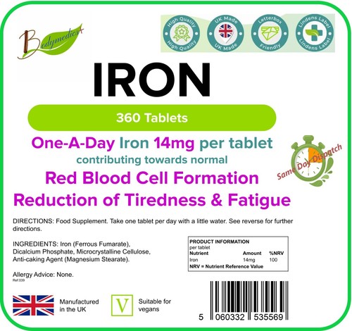 Iron 14mg 360 Tablets, for Energy, Anaemia, Tiredness, Body and Brain ...