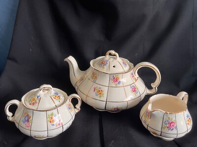 Vintage Heatmaster Floral Teapot, Sugar Bowl & Creamer with Gold Trim ...