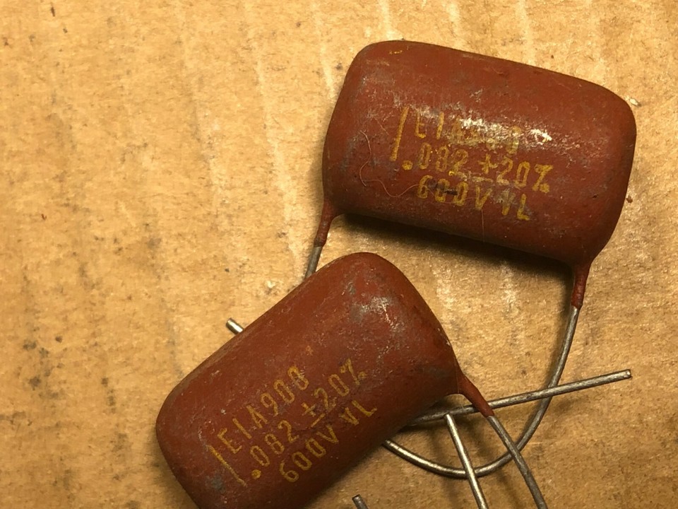 2 NOS Paktron Brown Drop .082 uf 600v Capacitors Vintage Guitar Amp ...