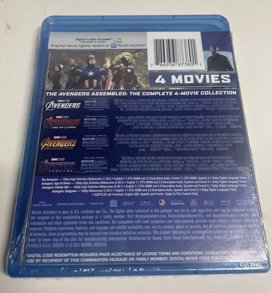 AVENGERS: 4-MOVIE COLLECTION (MARVEL) (BLU RAY) Brand New Sealed ...