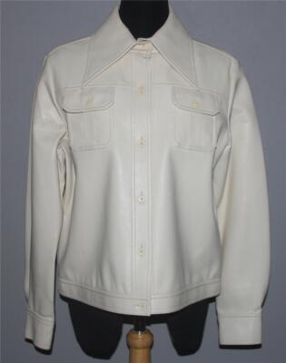 VTG Alsim Original New York Cream Vinyl Blend 2-Pkt Trucker Jacket Wm ...