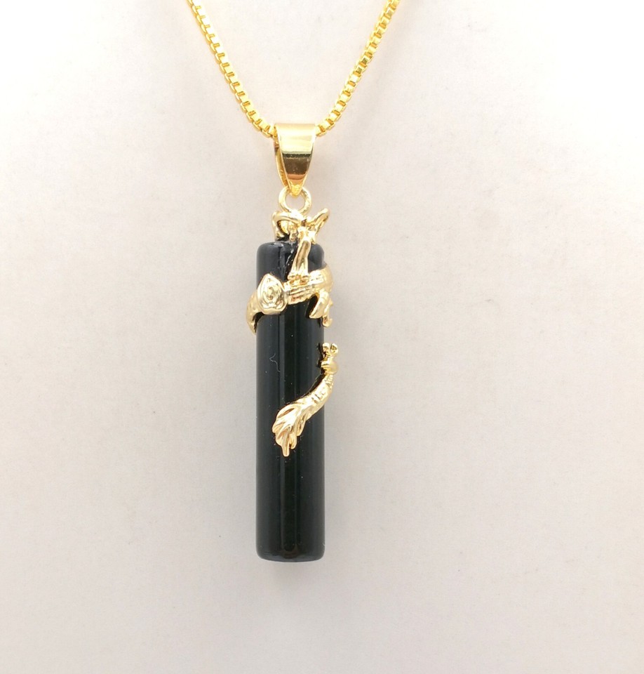 Multicolor Green Purple Jade Agate Dragon Pillar Column 18KGP Pendant ...