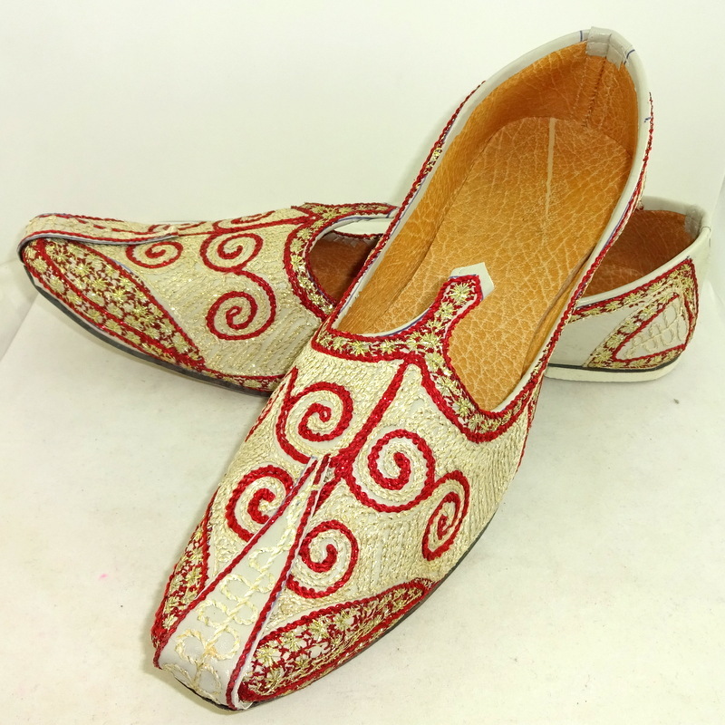 Sherwani Men's Jutti Royal Mojari Handmade Red White Shoe India Style ...