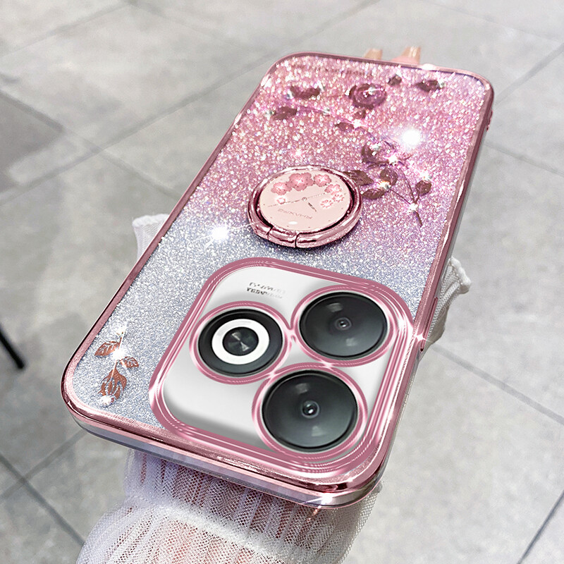 For Tecno Spark Go 2024 20C Bling Glitter Clear Ring Holder Soft TPU ...