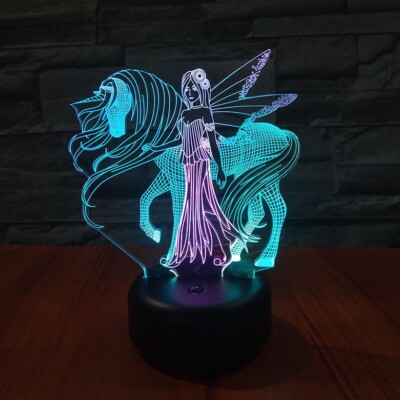 3D LED Colorful Little Night Lights Lamp Dusk Angel With Wings On A ...