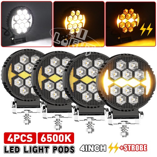 4X 4Inch Round LED Work Light Bar Pods Strobe OffRoad Driving Fog Lamp ...