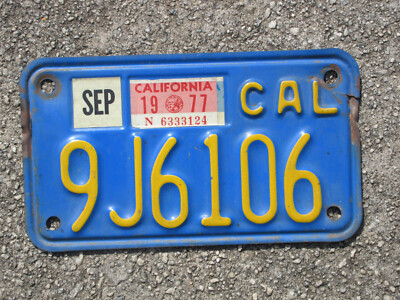 1977 California Motorcycle License Plate 9J6106 CA Harley Davidson BMW ...