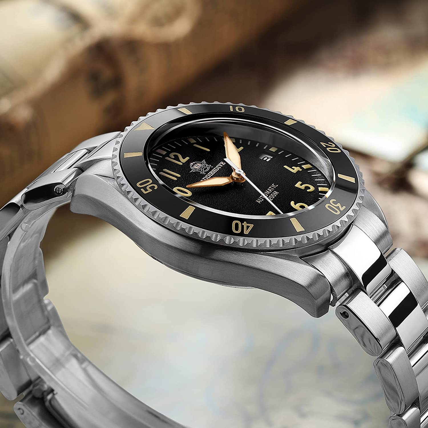 ADDIESDIVE Pilot Diver Watch Automatic Steel 200M Waterproof Black ...