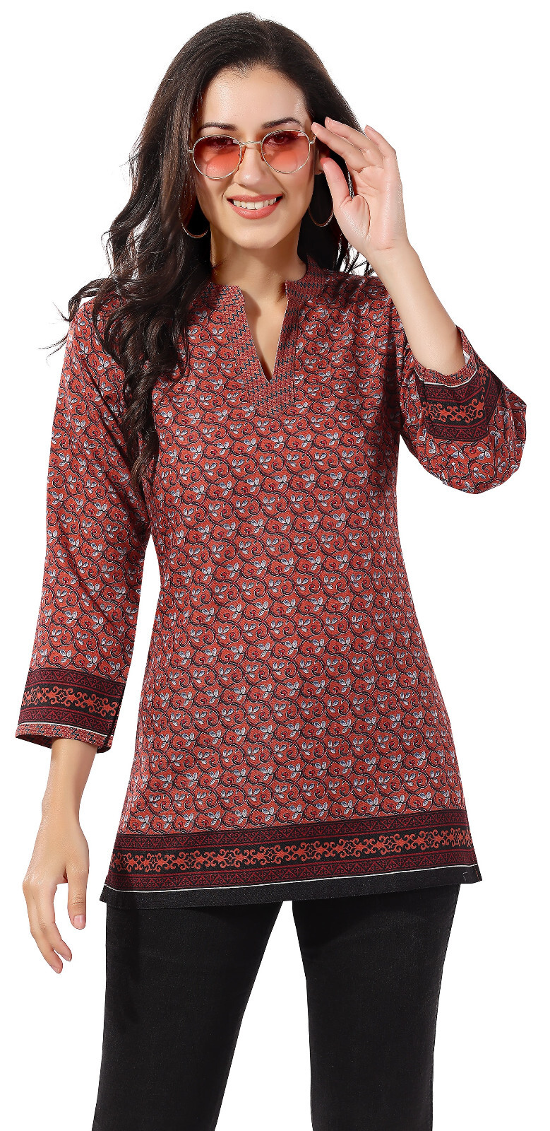 Kurtis Women Cotton Blend Top Orange Indian Kurti Tunic Kurta Shirt ...