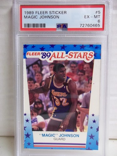 1989 Fleer Sticker Magic Johnson PSA EX-MT 6 Card #5 NBA HOF Los ...
