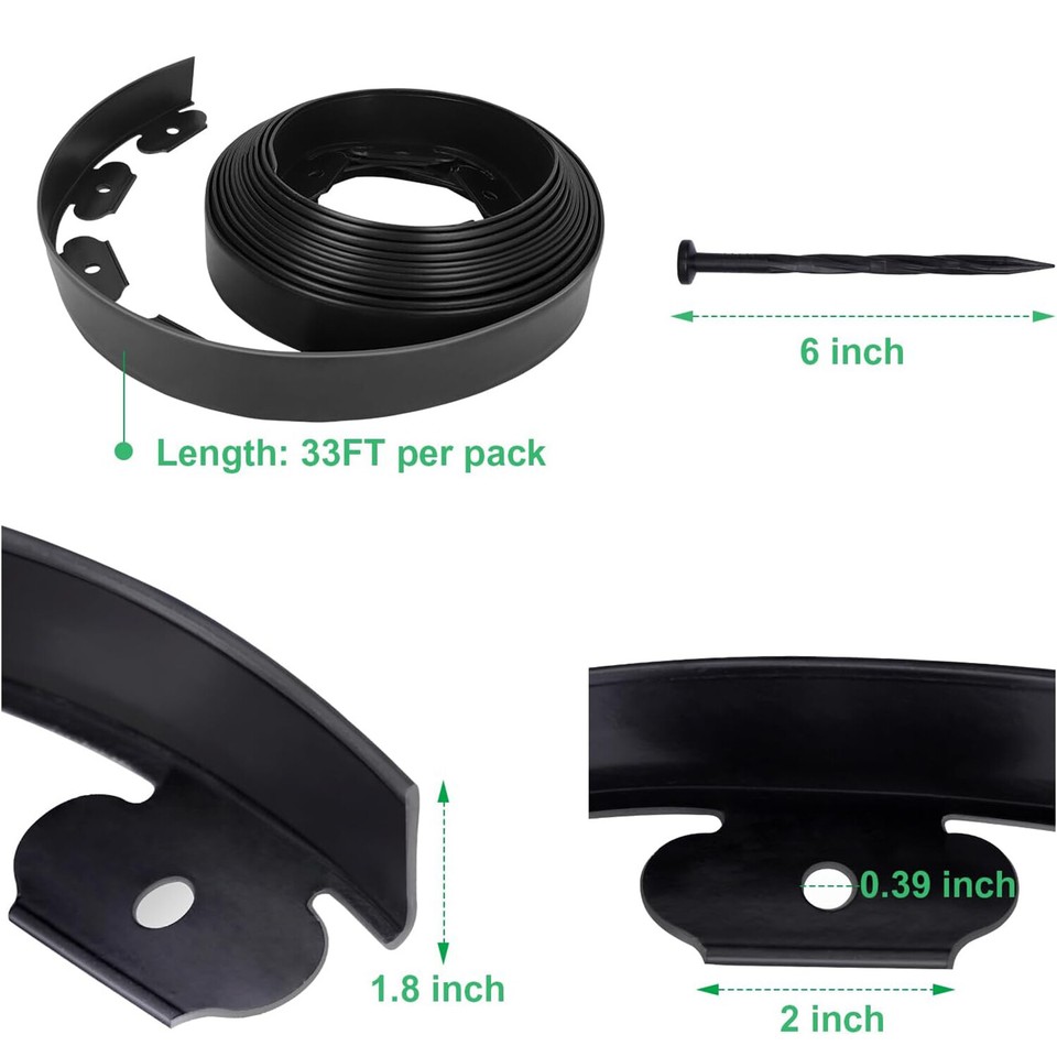 33ft Garden No Dig Landscape Edging Border Kit 2" Tall Flexible Yard ...